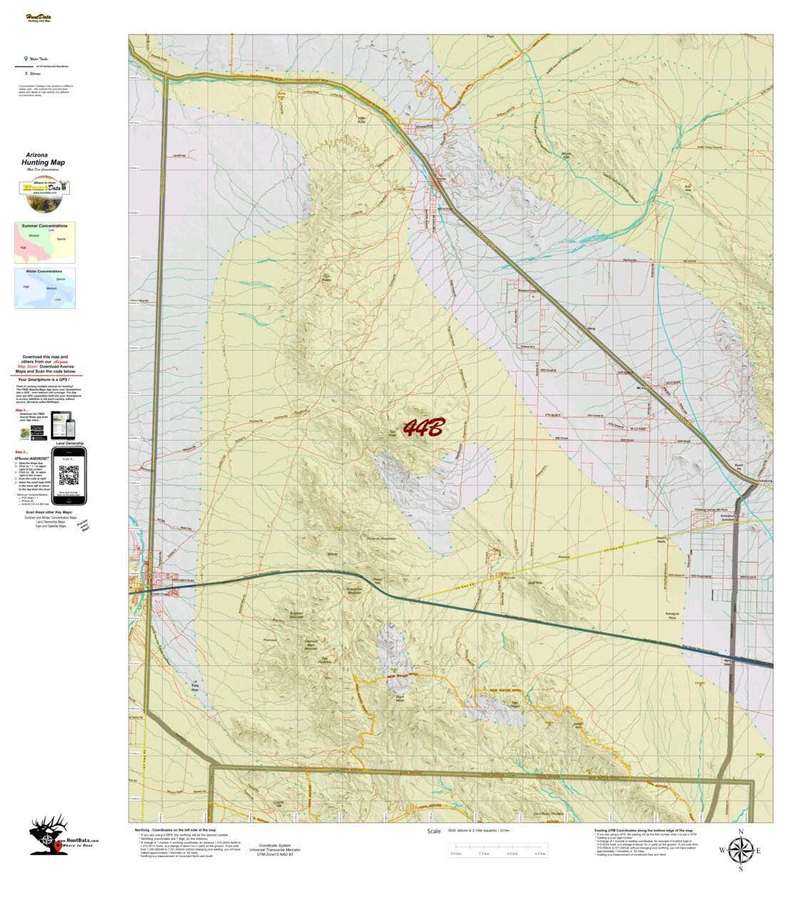 AZ Unit 44B Mule Deer Concentrations Map by Arizona HuntData LLC ...