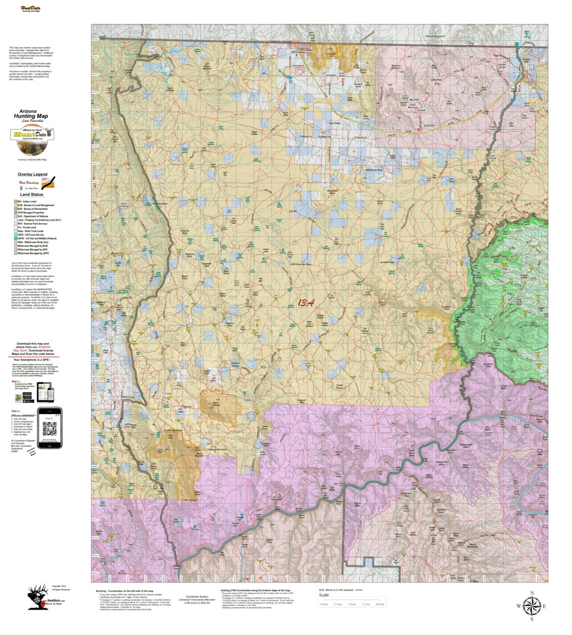 AZ Unit 13A Land Ownership Map by Arizona HuntData LLC | Avenza Maps