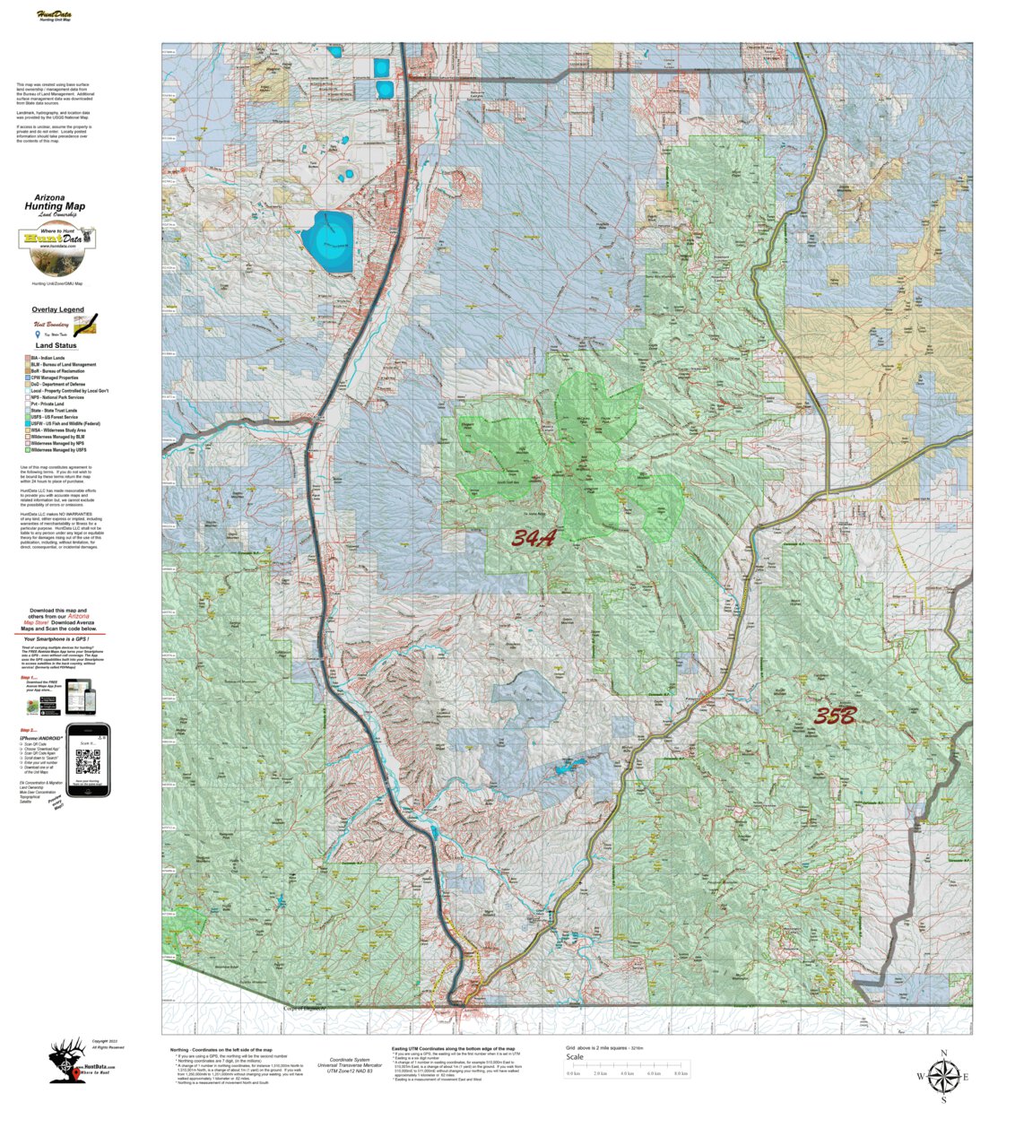 AZ Unit 34A Land Ownership Map by Arizona HuntData LLC | Avenza Maps