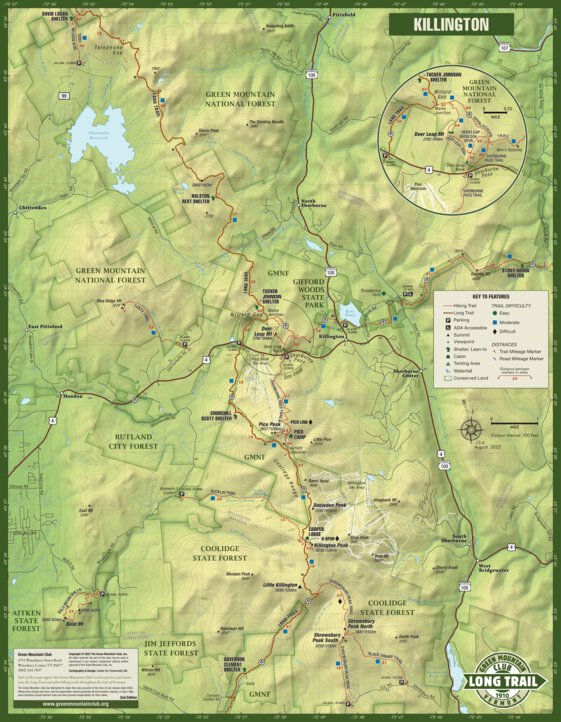 Killington Area Hiking Trail Map 2nd Edition by Green Mountain Club ...