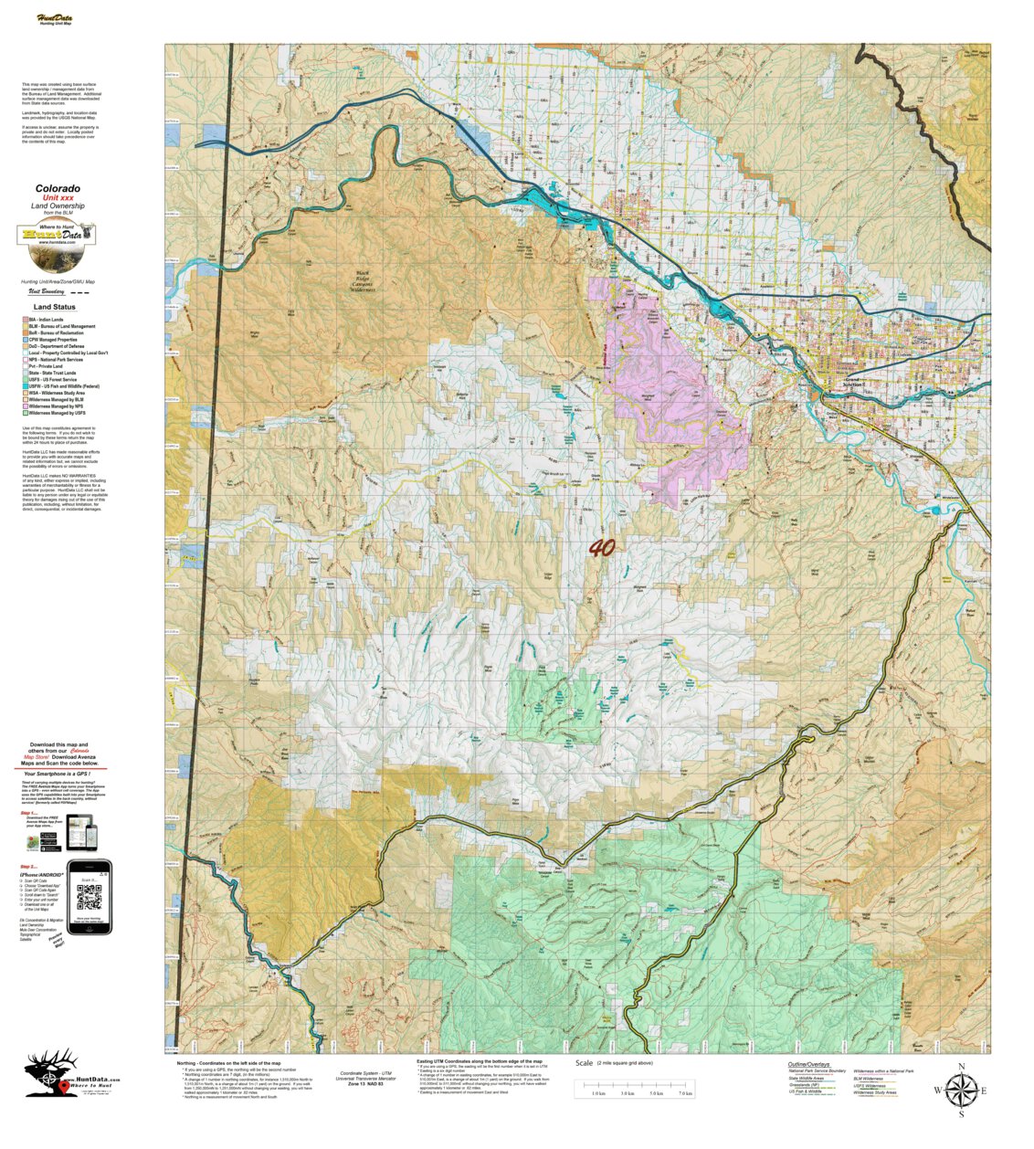 Co Unit 40 Land Ownership Map by Colorado HuntData LLC | Avenza Maps