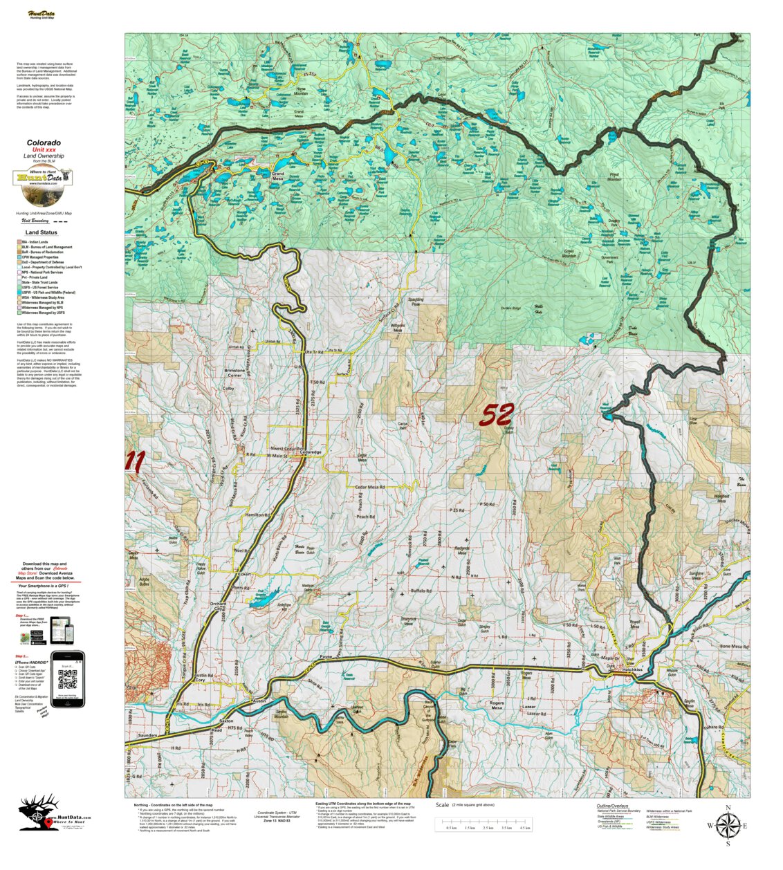 Co Unit 52 Land Ownership Map by Colorado HuntData LLC | Avenza Maps