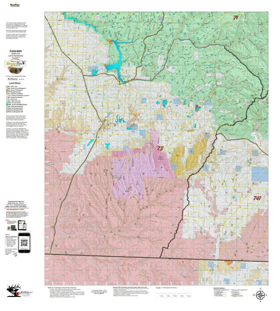 Co Unit 73 Land Ownership Map by Colorado HuntData LLC | Avenza Maps