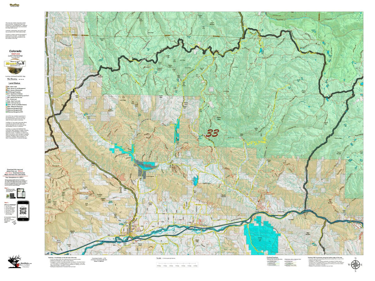 Co Unit 33 Land Ownership Map by Colorado HuntData LLC | Avenza Maps