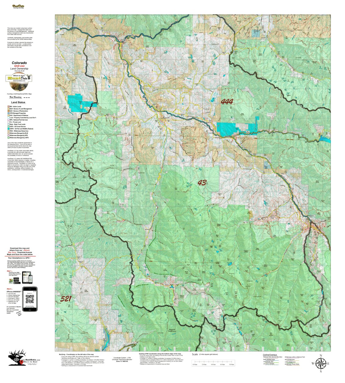 Co Unit 43 Land Ownership Map by Colorado HuntData LLC | Avenza Maps