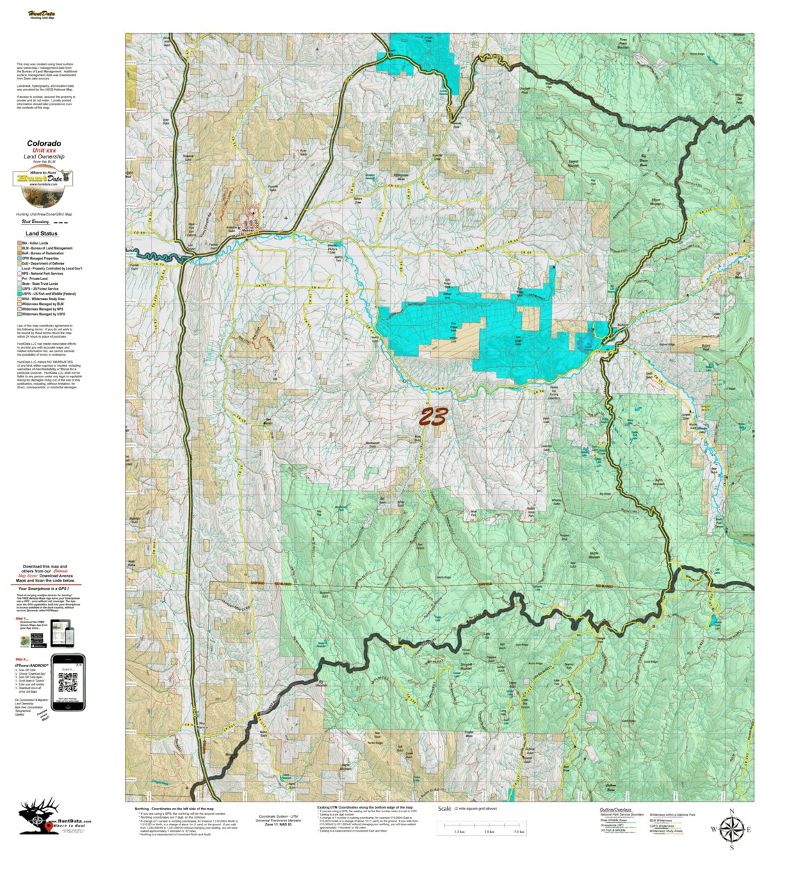 Co Unit 23 Land Ownership Map by Colorado HuntData LLC | Avenza Maps