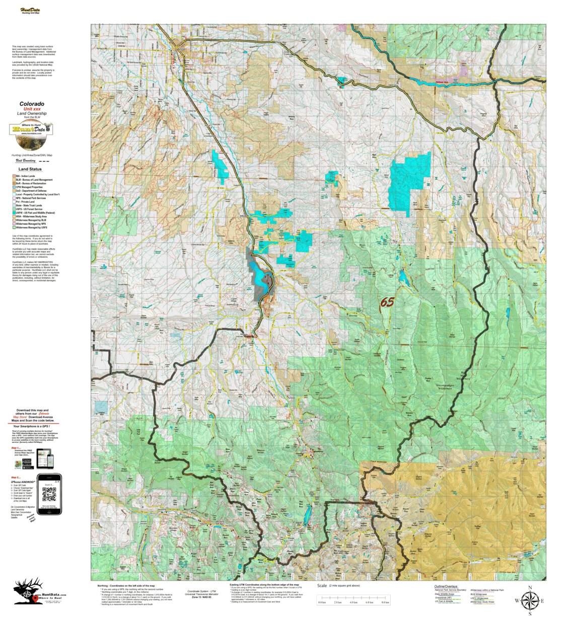 Co Unit 65 Land Ownership Map by Colorado HuntData LLC | Avenza Maps
