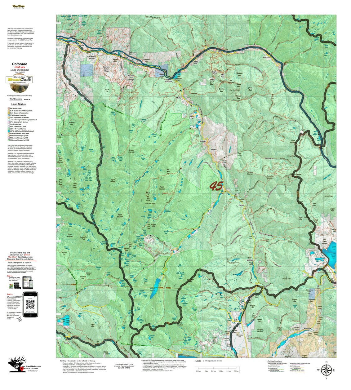 Co Unit 45 Land Ownership Map by Colorado HuntData LLC | Avenza Maps