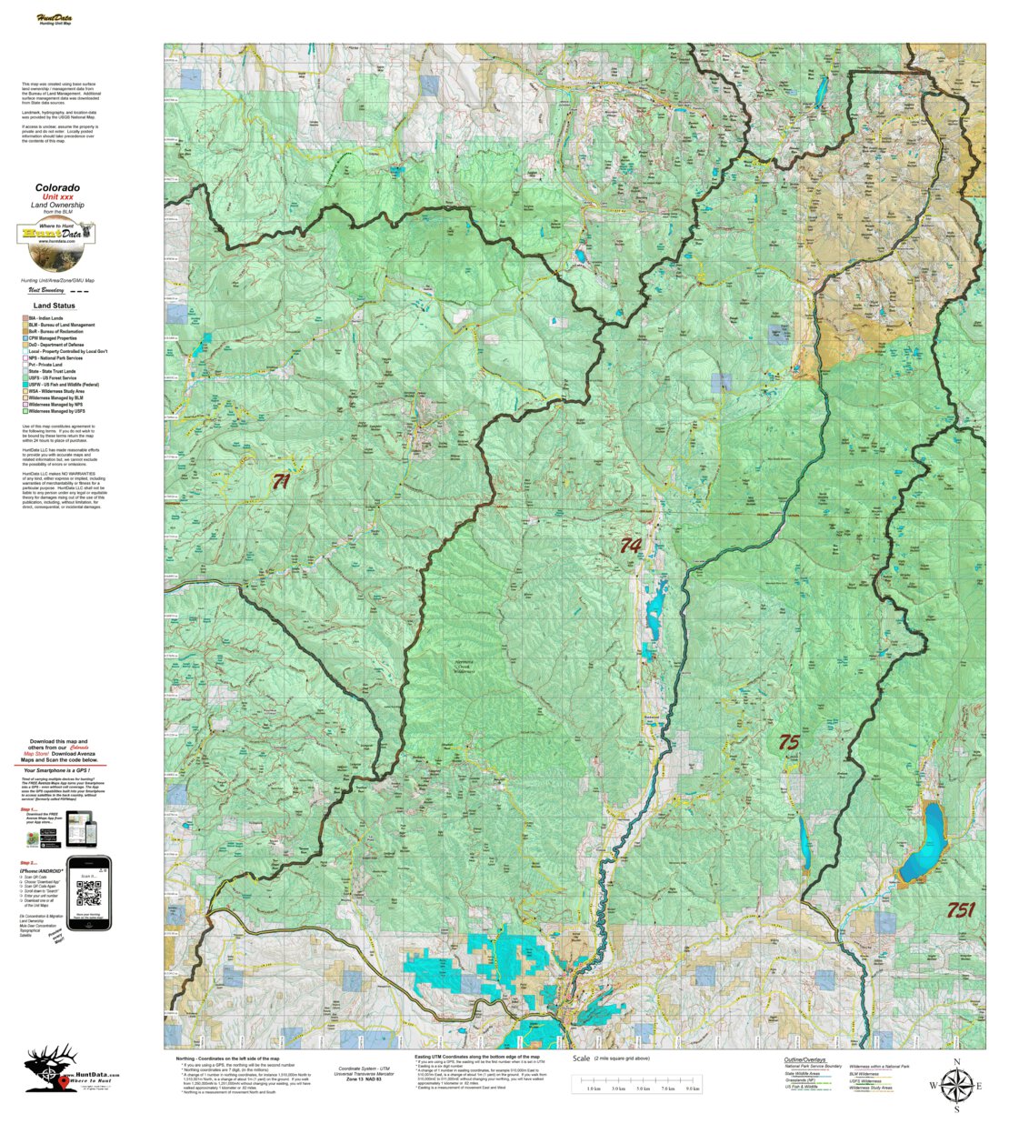 Co Unit 74 Land Ownership Map by Colorado HuntData LLC | Avenza Maps