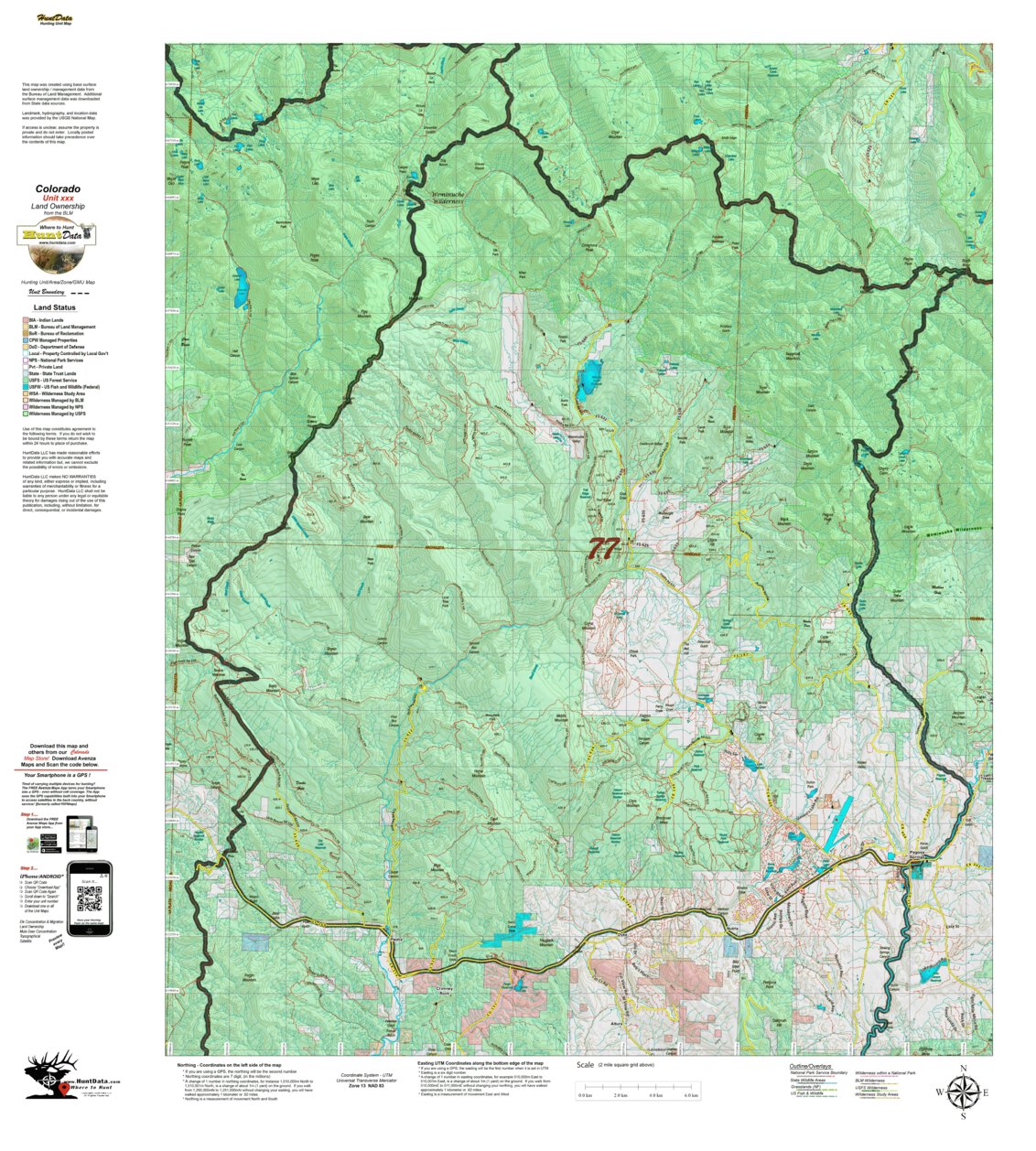 Co Unit 77 Land Ownership Map by Colorado HuntData LLC | Avenza Maps