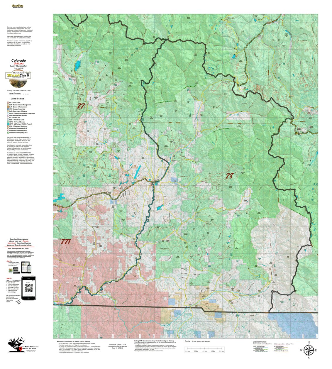 Co Unit 78 Land Ownership Map by Colorado HuntData LLC | Avenza Maps