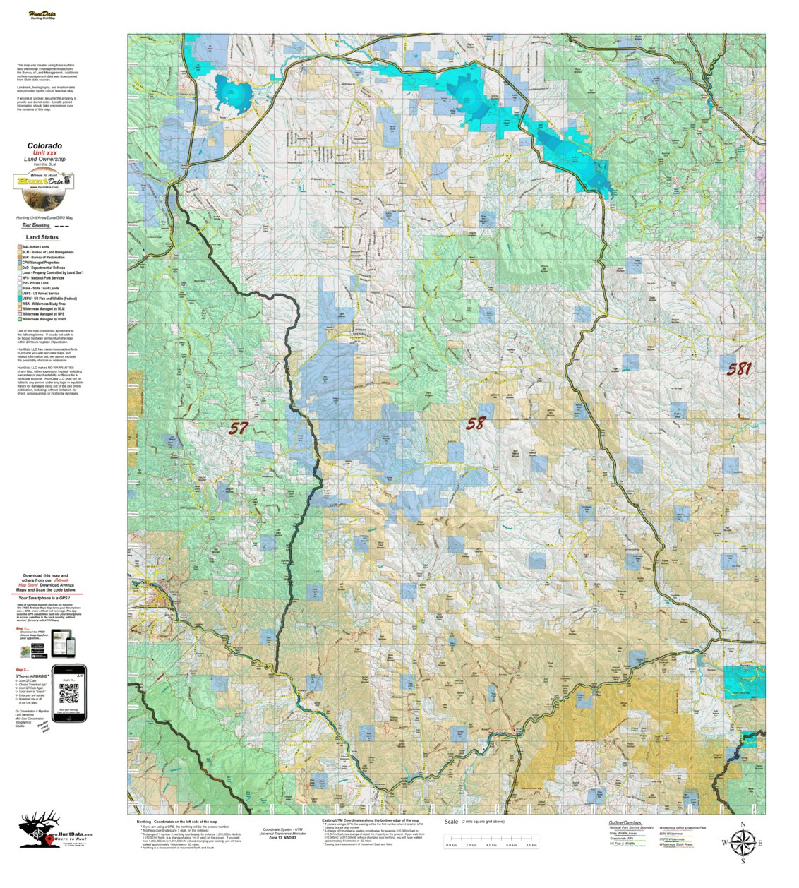 Co Unit 58 Land Ownership Map by Colorado HuntData LLC | Avenza Maps