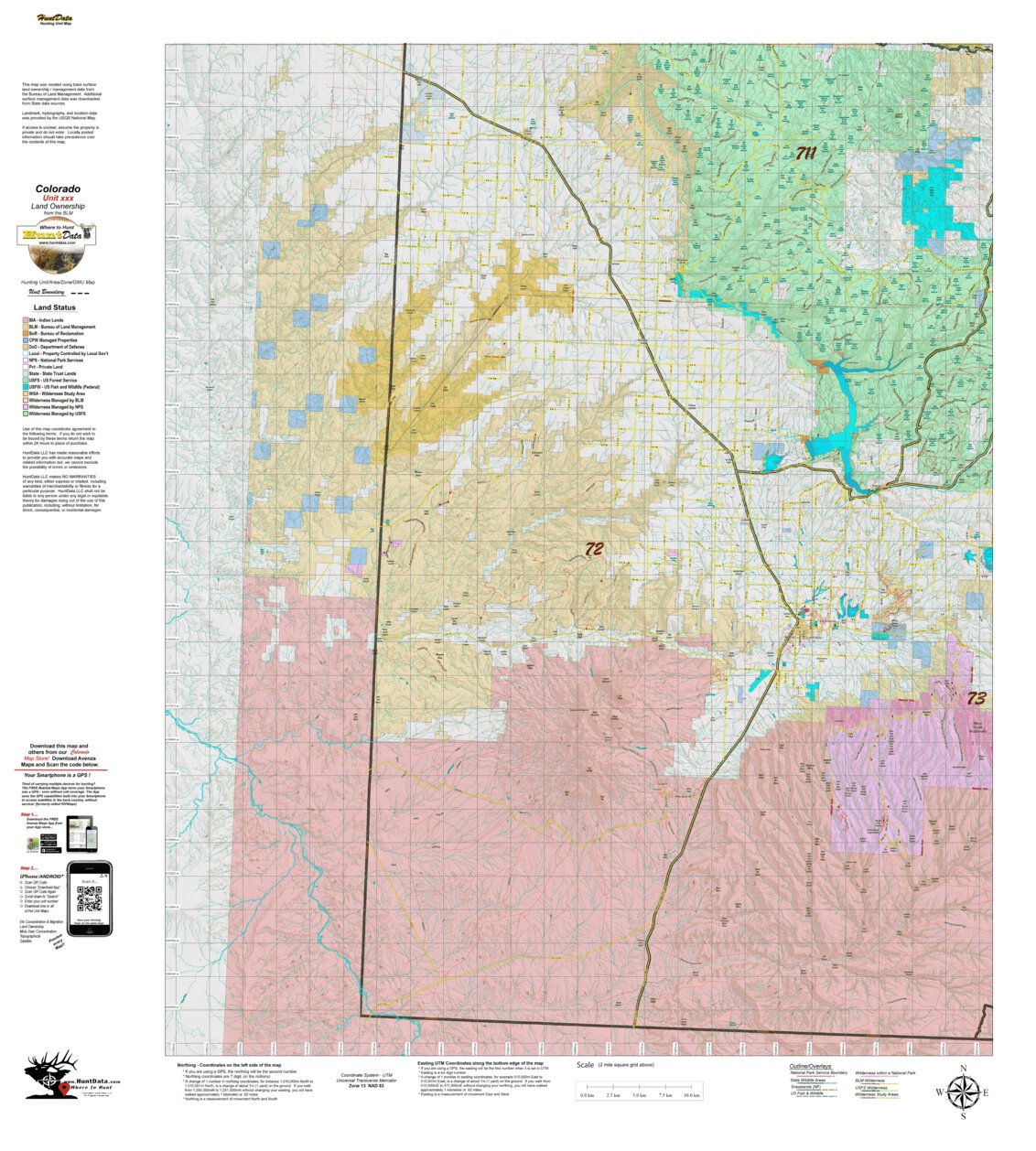 Co Unit 72 Land Ownership Map by Colorado HuntData LLC | Avenza Maps