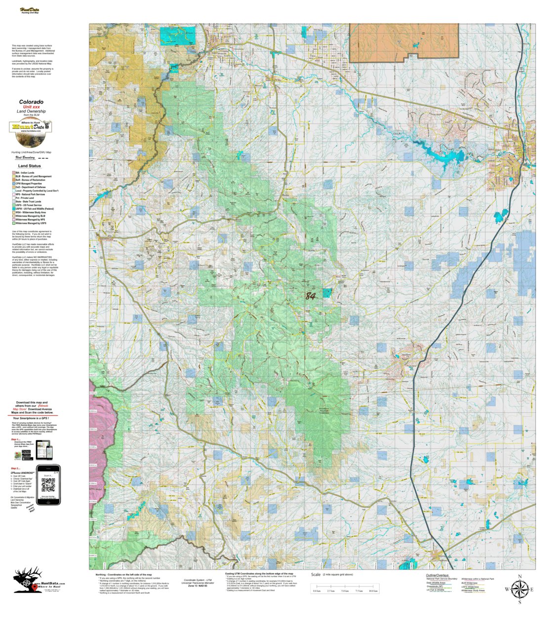 Co Unit 84 Land Ownership Map by Colorado HuntData LLC | Avenza Maps