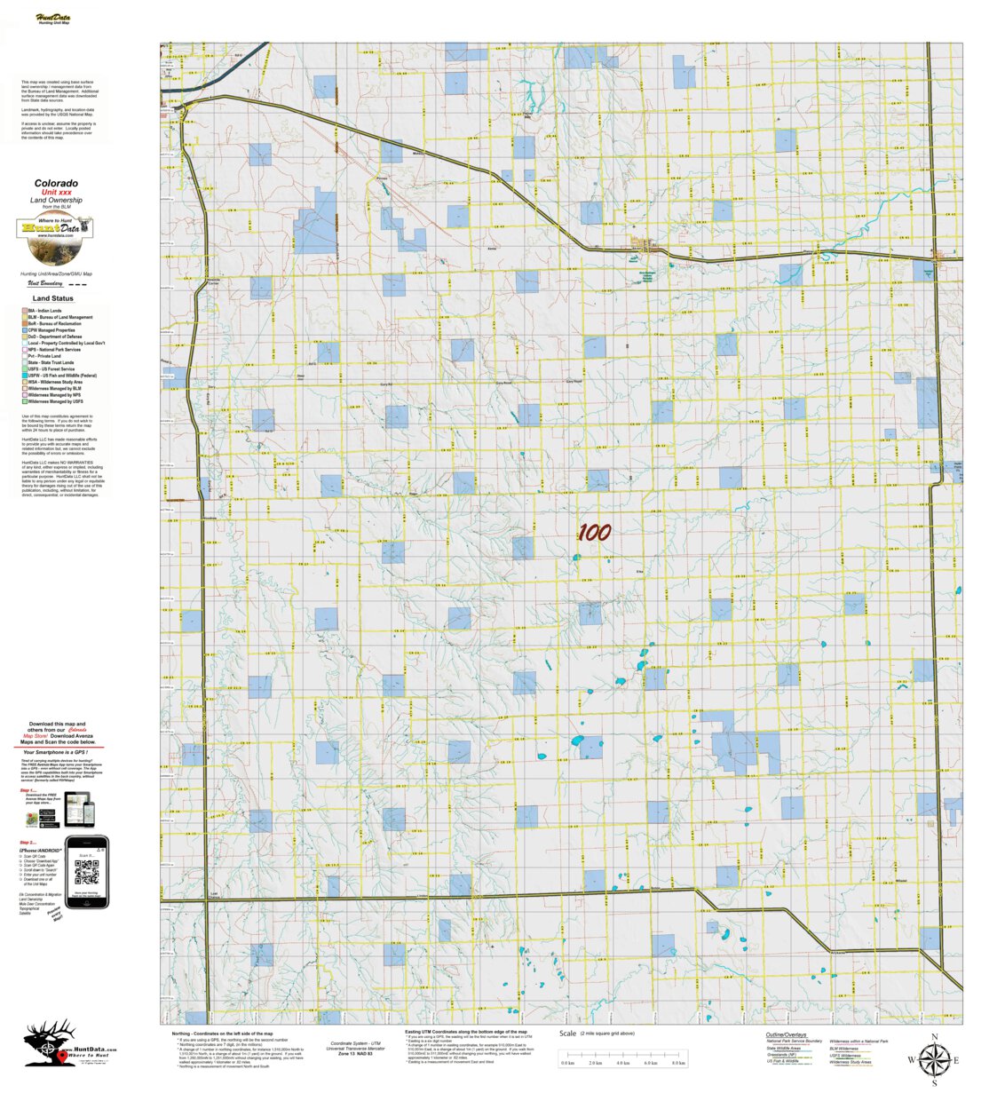 Co Unit 100 Land Ownership Map by Colorado HuntData LLC | Avenza Maps