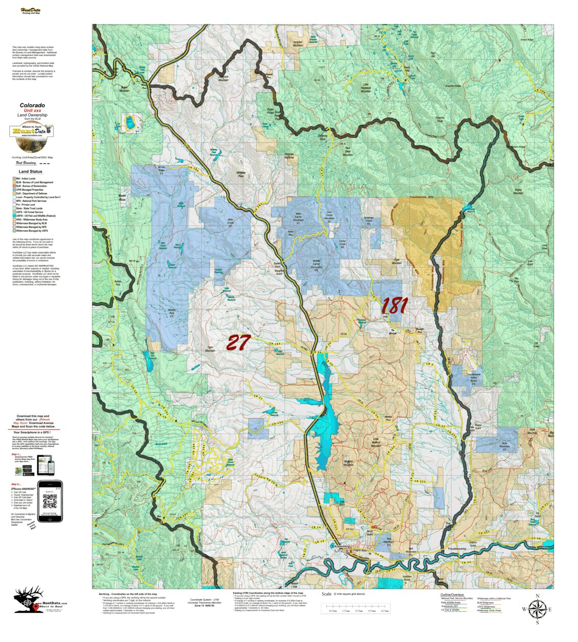 Co Unit 181 Land Ownership Map by Colorado HuntData LLC | Avenza Maps