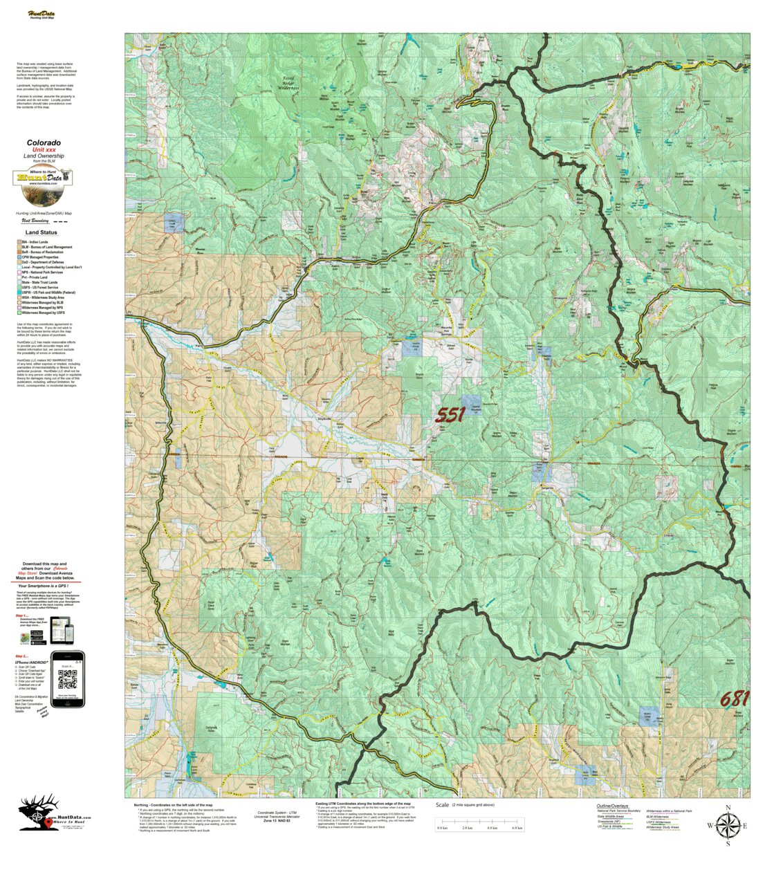 Co Unit 551 Land Ownership Map by Colorado HuntData LLC | Avenza Maps