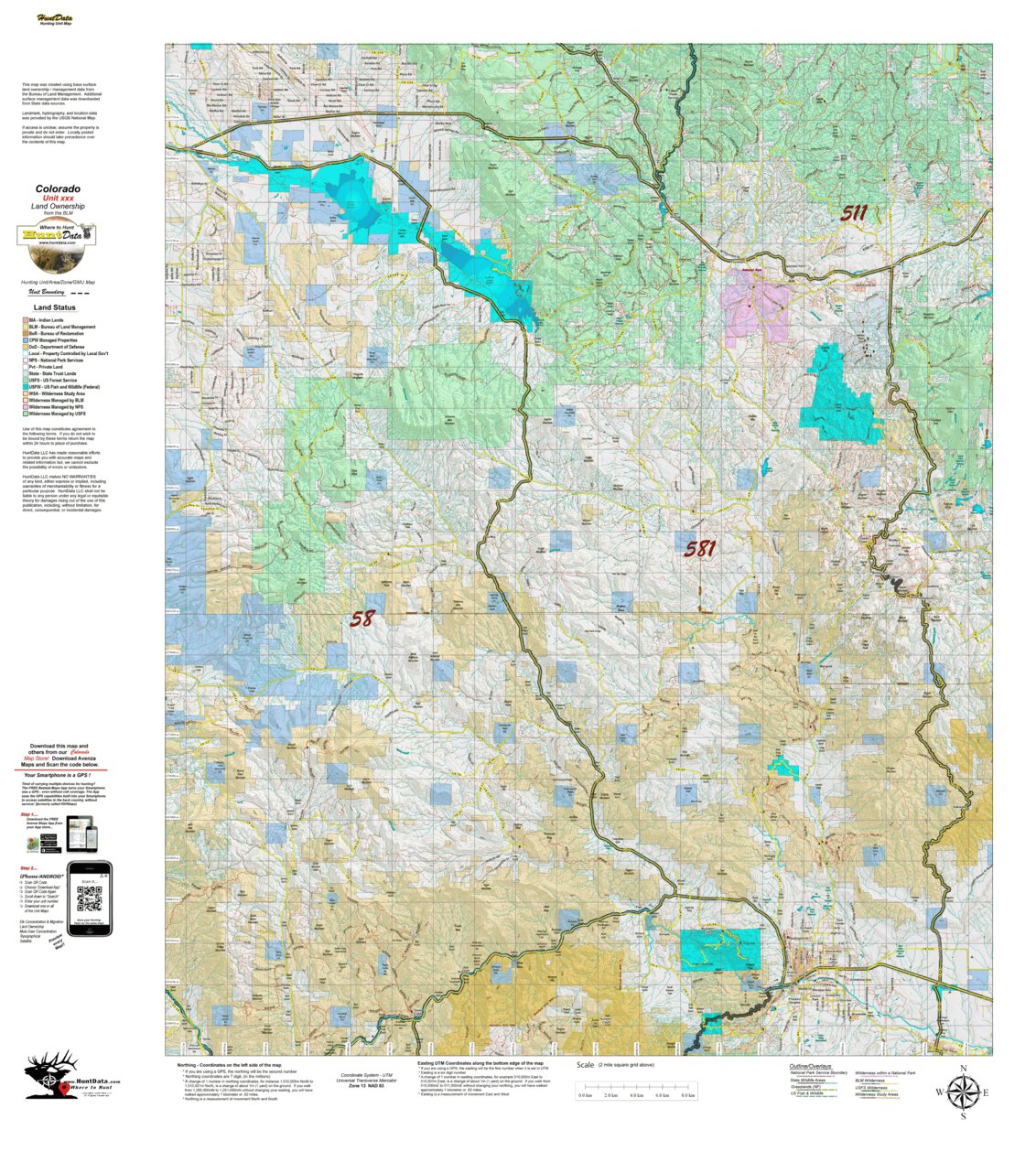 Co Unit 581 Land Ownership Map by Colorado HuntData LLC | Avenza Maps