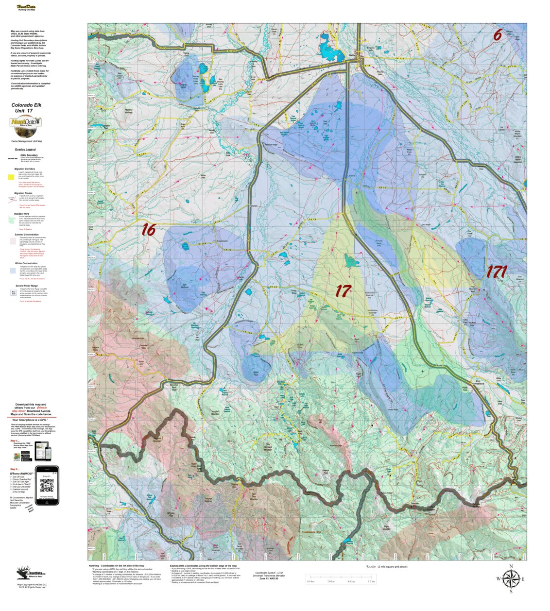 Co Unit 17 Elk Concentration Map by Colorado HuntData LLC | Avenza Maps