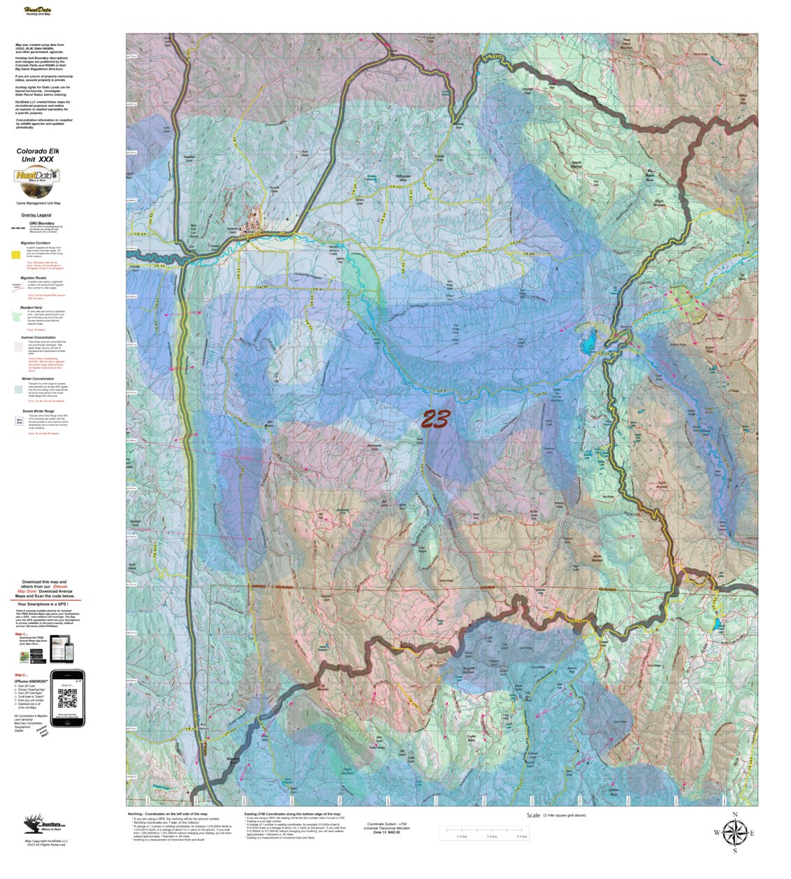 Co Unit 23 Elk Concentration Map by Colorado HuntData LLC | Avenza Maps