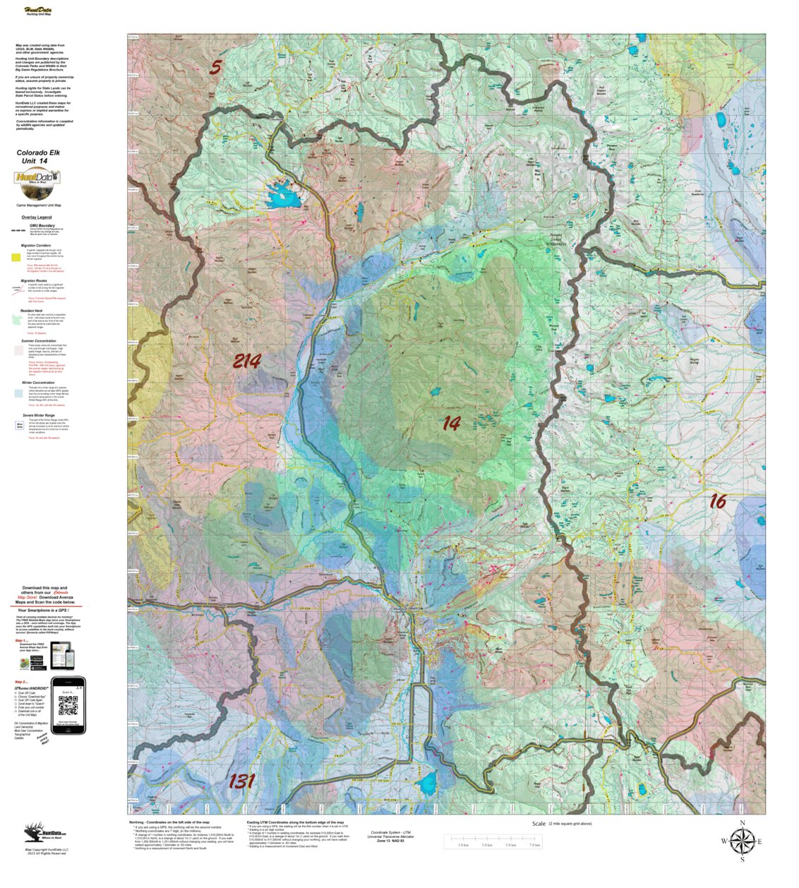 Co Unit 14 Elk Concentration Map by Colorado HuntData LLC | Avenza Maps