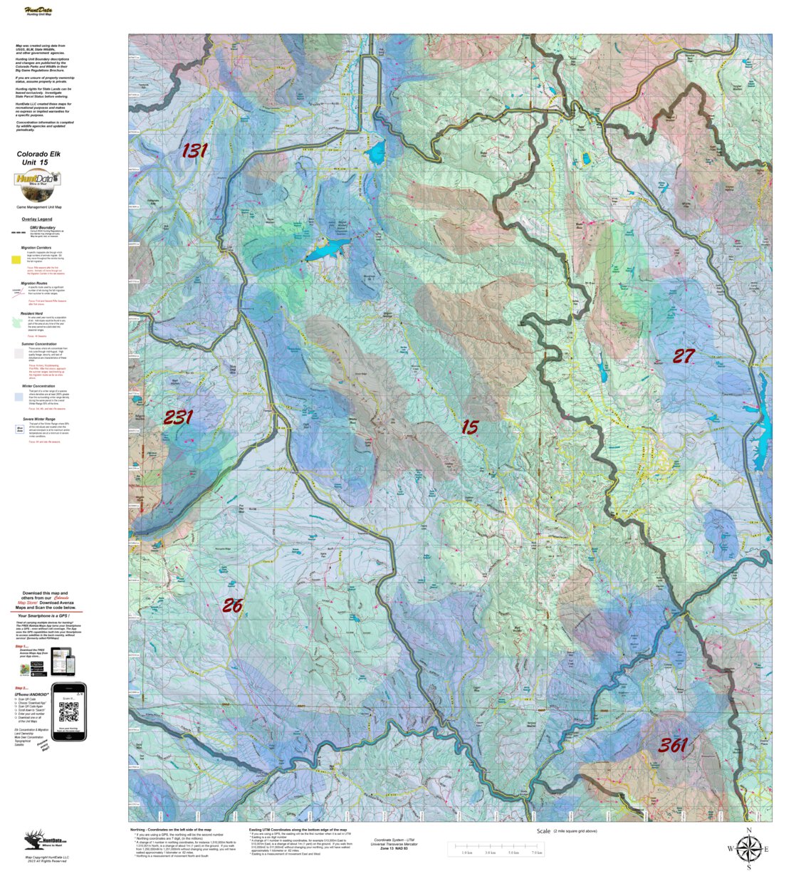 Co Unit 15 Elk Concentration Map by Colorado HuntData LLC | Avenza Maps