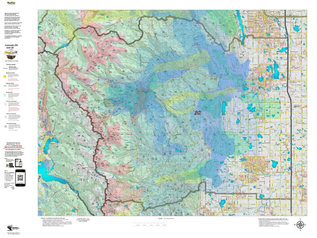 Co Unit 20 Elk Concentration Map by Colorado HuntData LLC | Avenza Maps