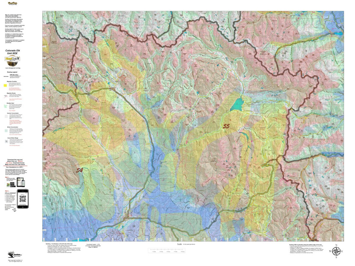 Co Unit 55 Elk Concentration Map by Colorado HuntData LLC | Avenza Maps