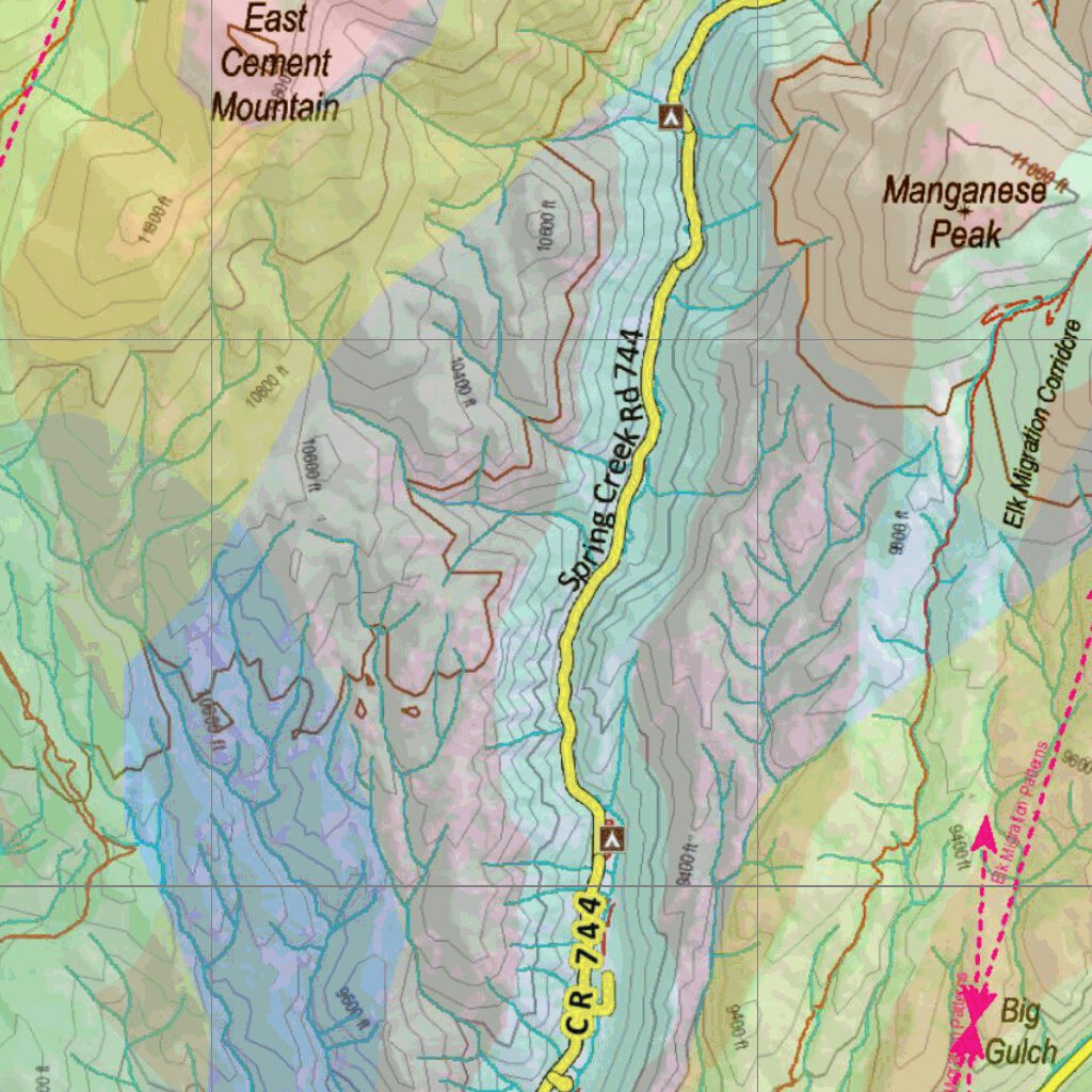 Co Unit 55 Elk Concentration Map by Colorado HuntData LLC | Avenza Maps