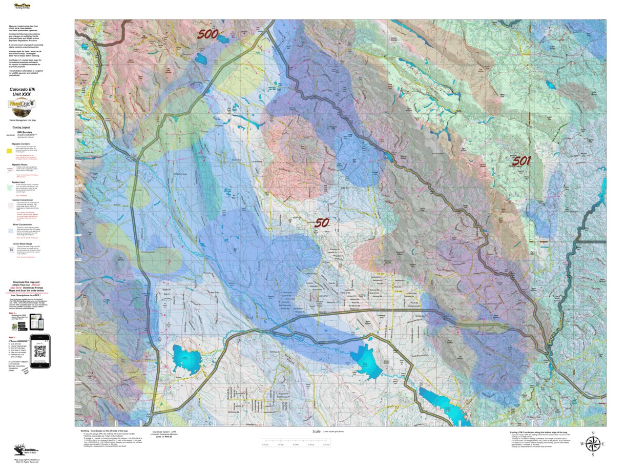 Co Unit 50 Elk Concentration Map by Colorado HuntData LLC | Avenza Maps