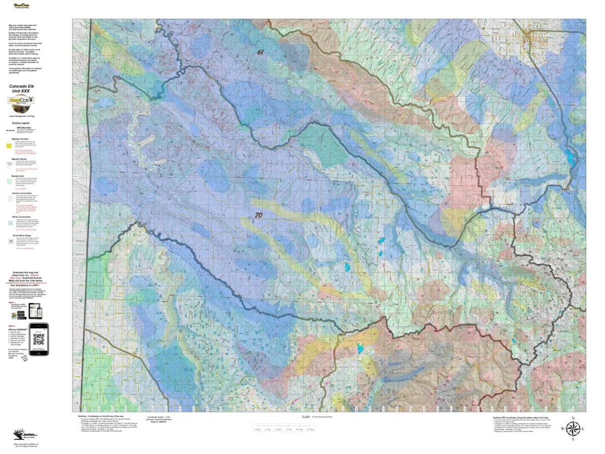 Co Unit 70 Elk Concentration Map by Colorado HuntData LLC | Avenza Maps
