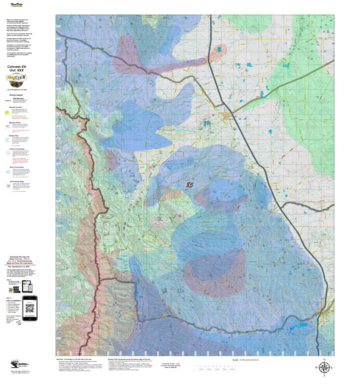 Co Unit 85 Elk Concentration Map by Colorado HuntData LLC | Avenza Maps
