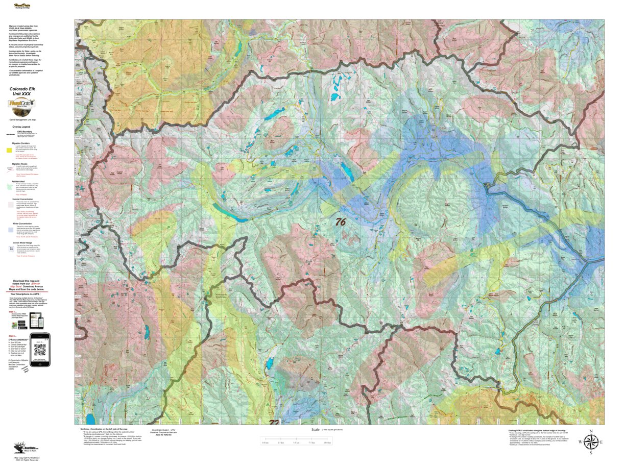 Co Unit 76 Elk Concentration Map by Colorado HuntData LLC | Avenza Maps