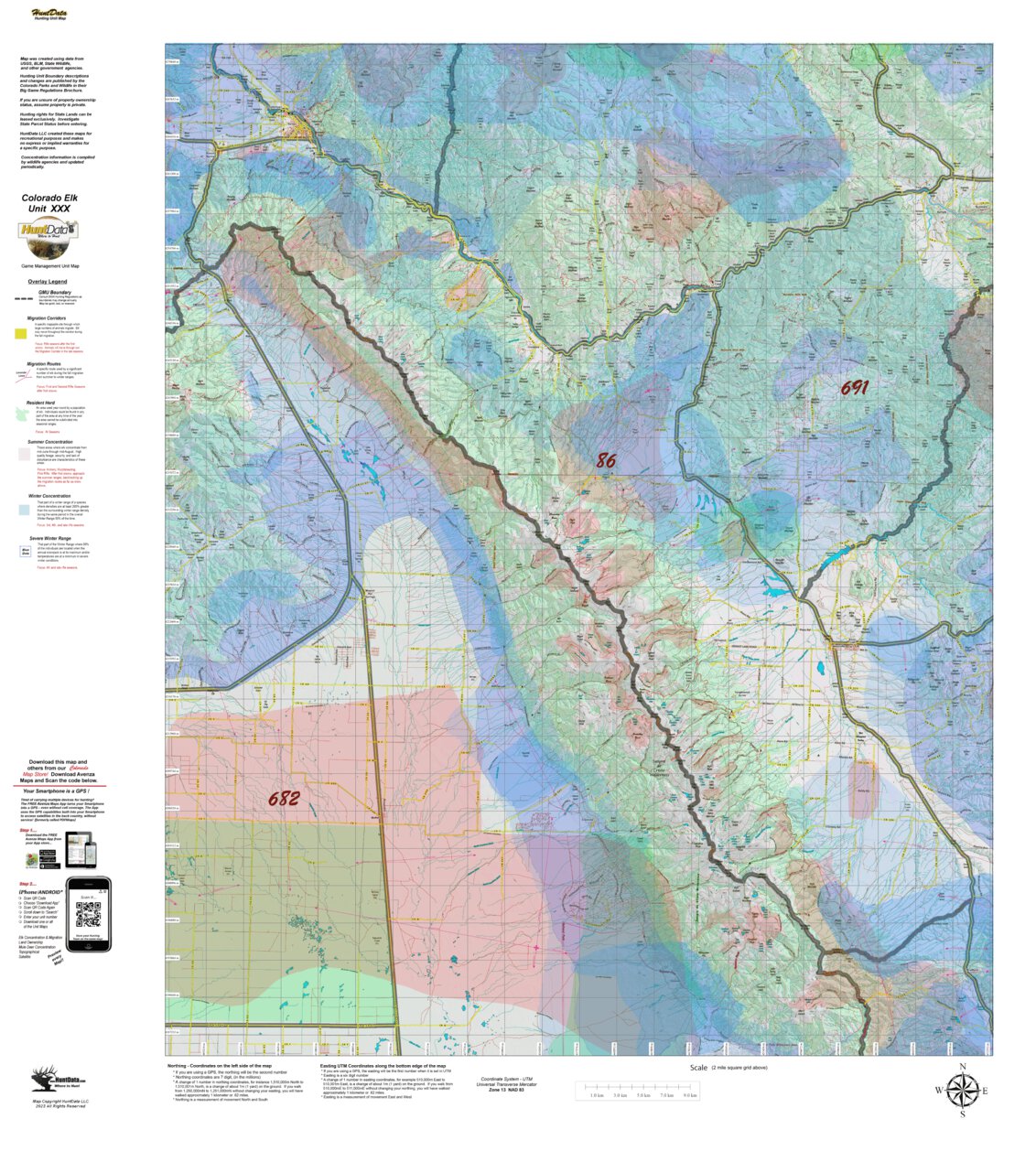 Co Unit 86 Elk Concentration Map by Colorado HuntData LLC | Avenza Maps