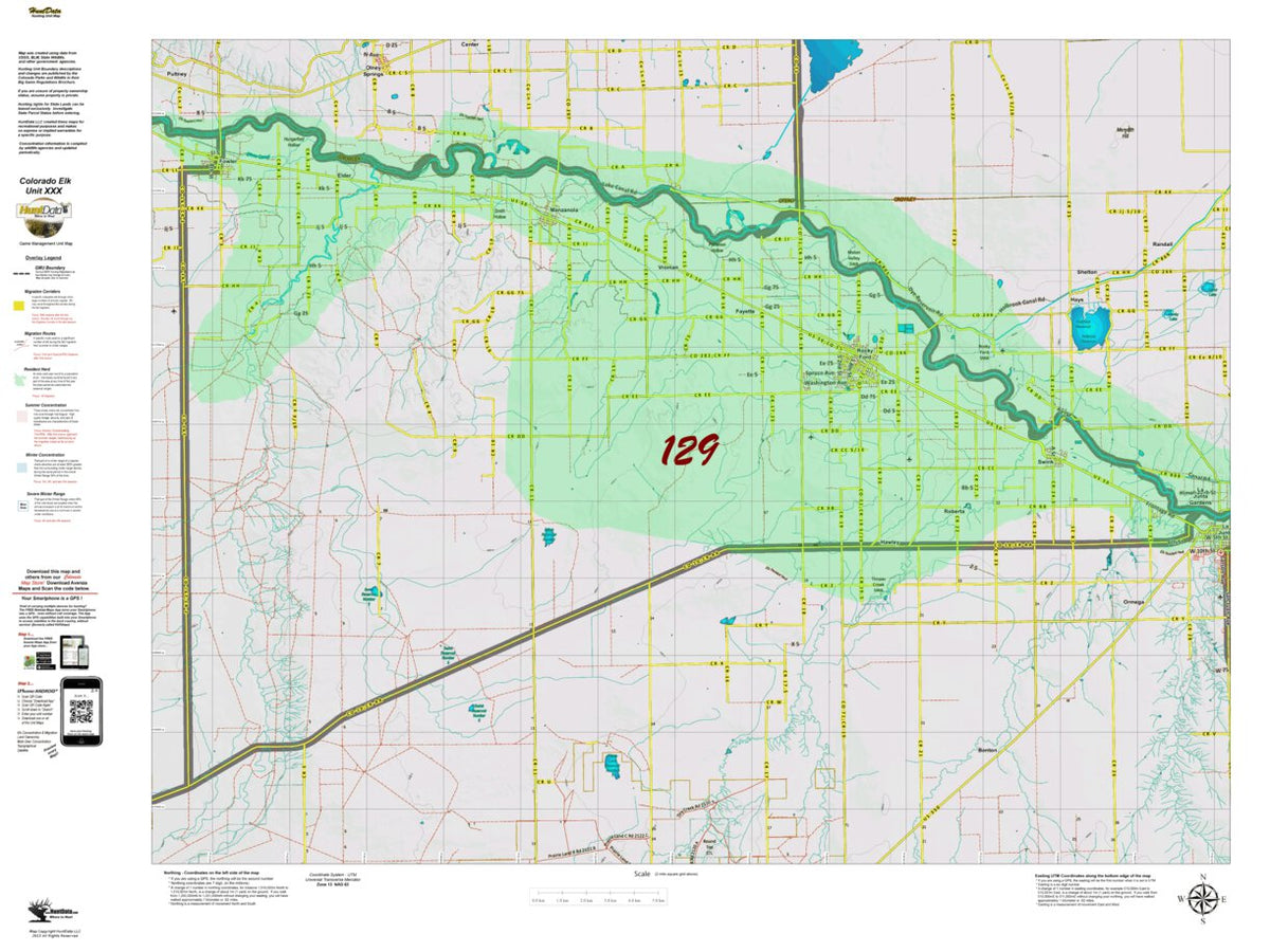 Co Unit 129 Elk Concentration Map by Colorado HuntData LLC | Avenza Maps