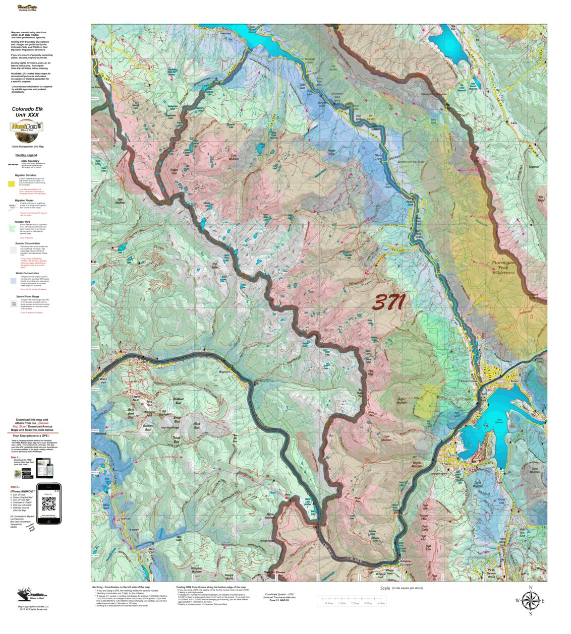 Co Unit 371 Elk Concentration Map by Colorado HuntData LLC | Avenza Maps