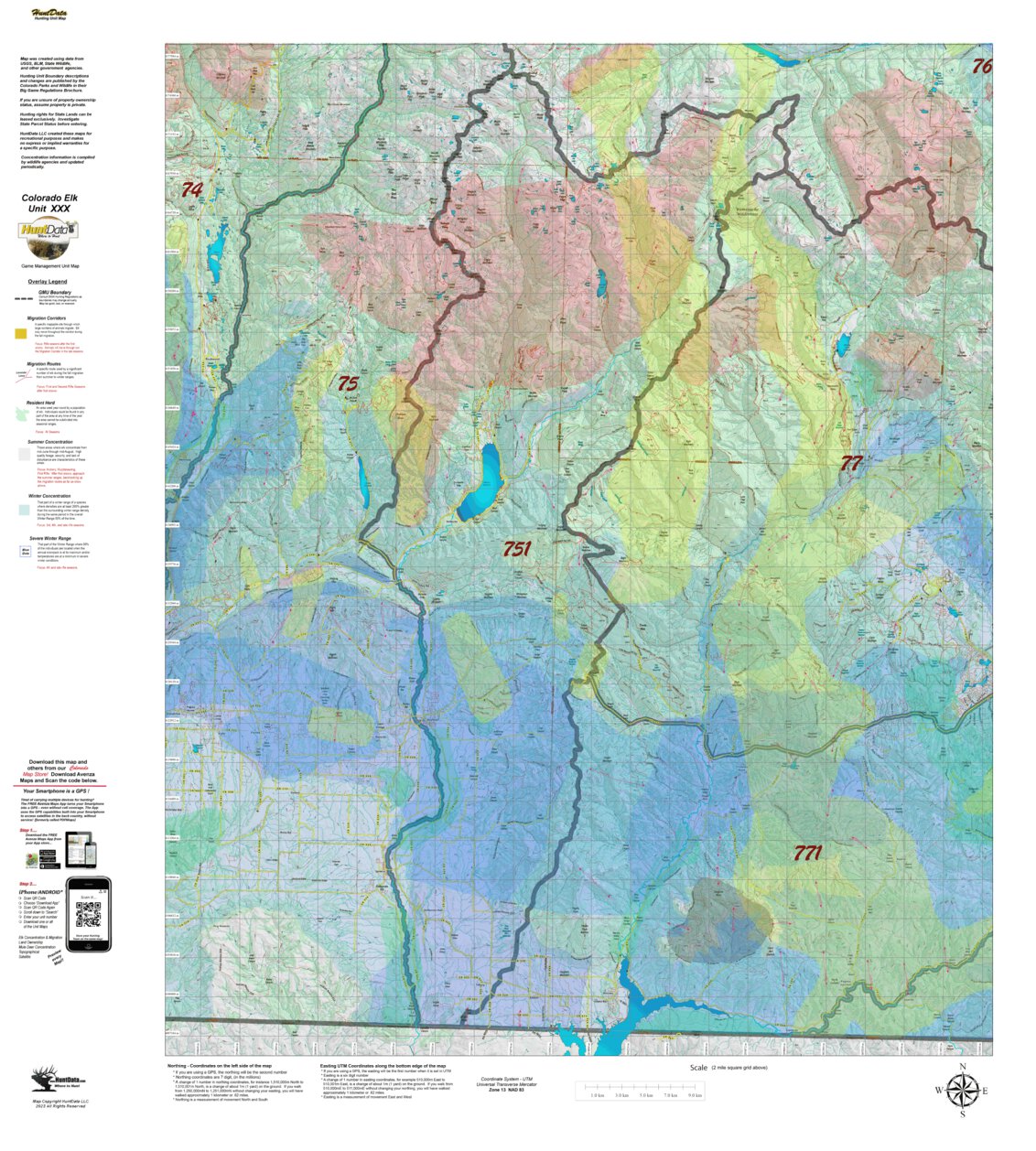 Co Unit 751 Elk Concentration Map by Colorado HuntData LLC | Avenza Maps