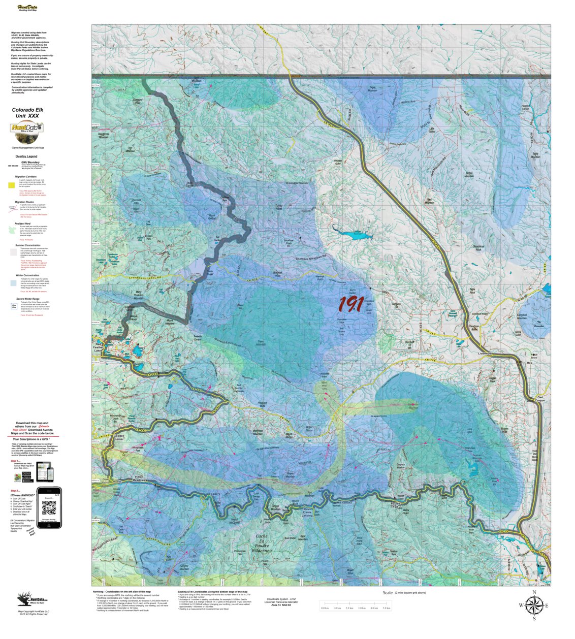 Co Unit 191 Elk Concentration Map by Colorado HuntData LLC | Avenza Maps