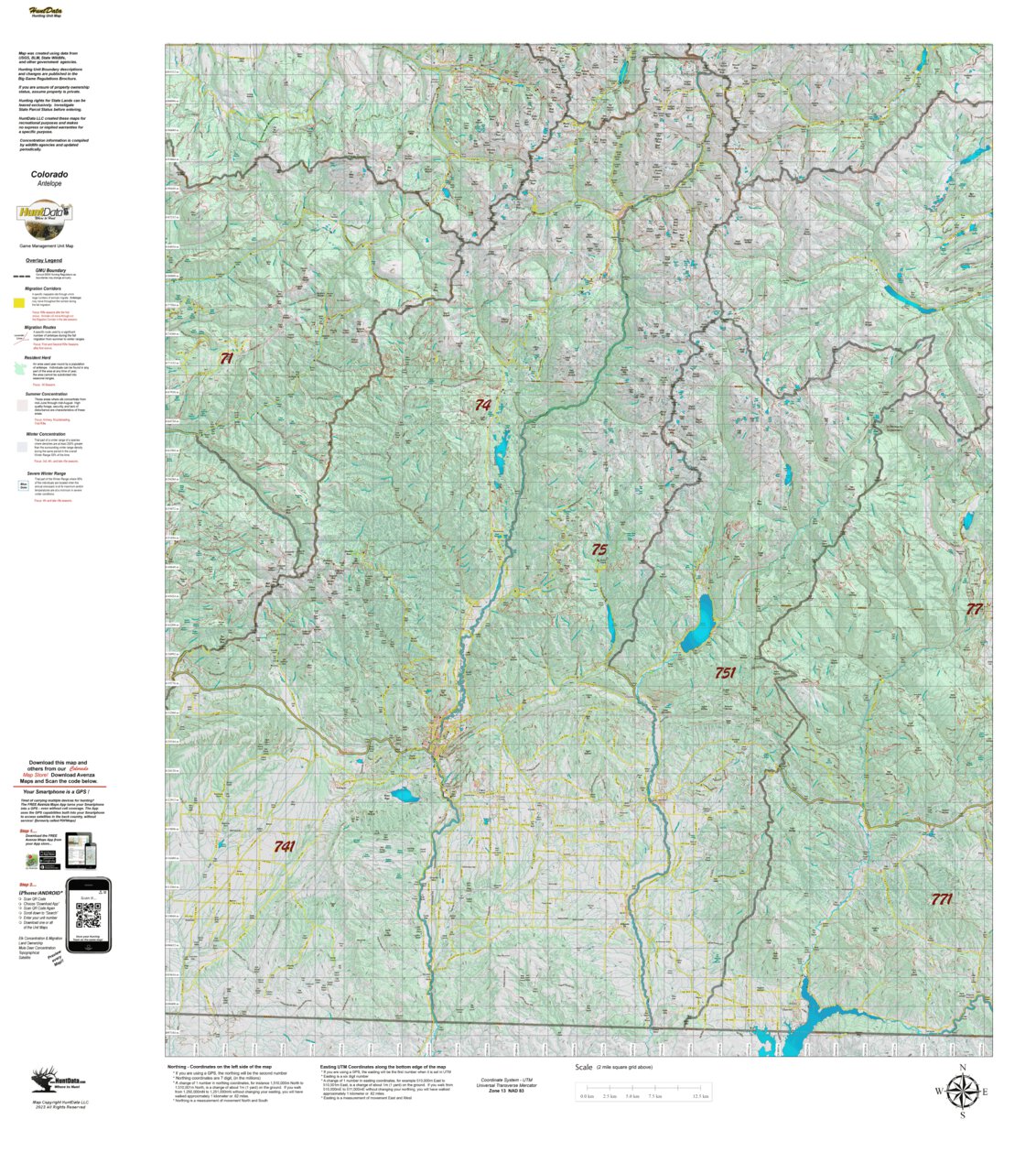 Colorado Unit 75 Antelope Concentrations Map by Colorado HuntData LLC ...