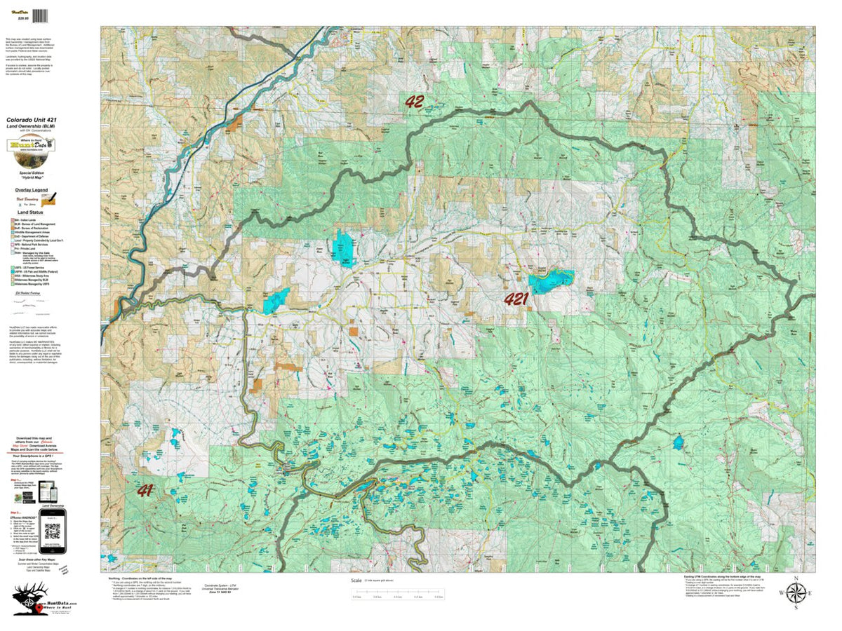 Colorado Unit 421 Land Ownerhship with Elk Concentrations, the Hybrid Map by Colorado HuntData ...