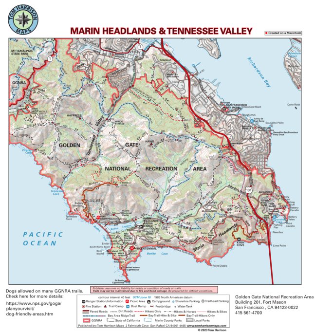Marin Headlands Map by Tom Harrison Maps | Avenza Maps
