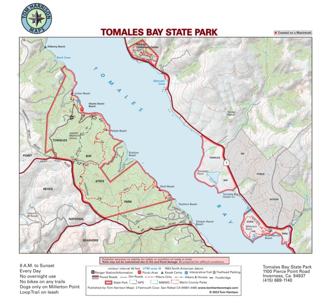 Tomales Bay State Park Map by Tom Harrison Maps | Avenza Maps