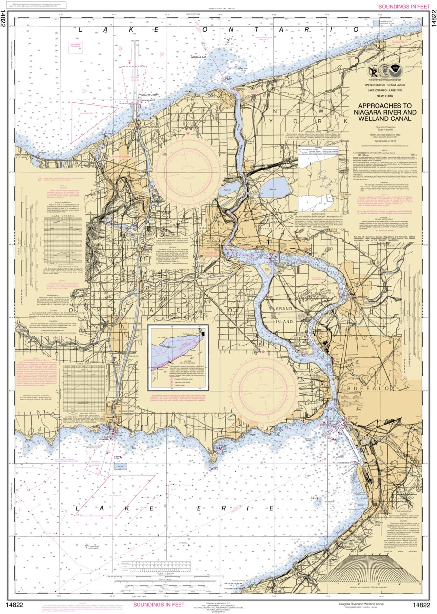 Niagara River And Welland Canal Map by National Oceanographic ...