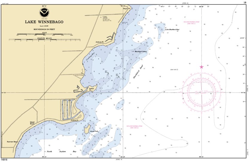 Lake Winnebago And Fox Riv Pg 18 Map by National Oceanographic ...