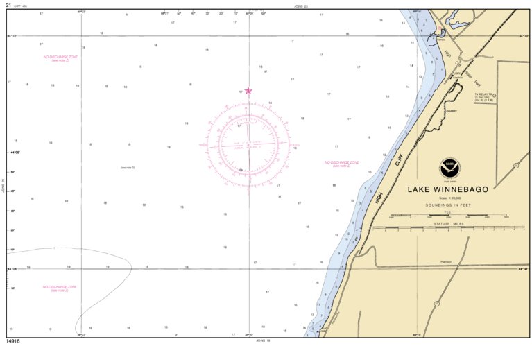 Lake Winnebago And Fox Riv Pg 21 Map by National Oceanographic ...