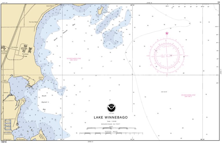 Lake Winnebago And Fox Riv Pg 16 Map by National Oceanographic ...