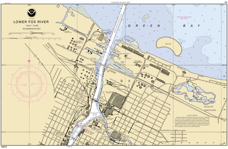 Lake Winnebago And Fox Riv Pg 34 Map by National Oceanographic ...