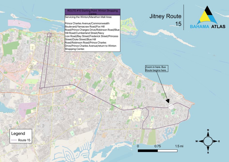 New Providence, Bahamas - Bus Route 15 Map by Bahama Atlas | Avenza Maps