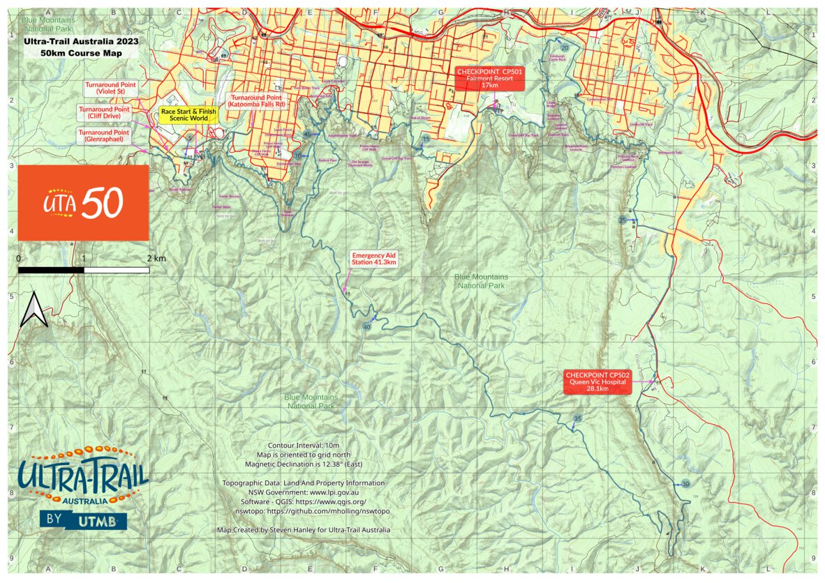 Ultra-Trail Australia 50km 2023 Map by Bender Maps | Avenza Maps