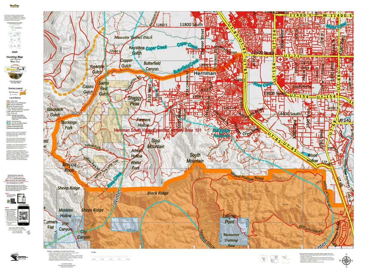 UT Herriman South Valley Extended Archery Area 101 Hybrid Mule Deer Map ...